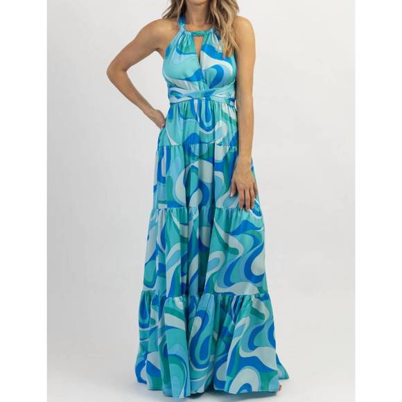 Aakaa | Dresses | New Aakaa Paradiso Halter Maxi Dress In Multiblue ...